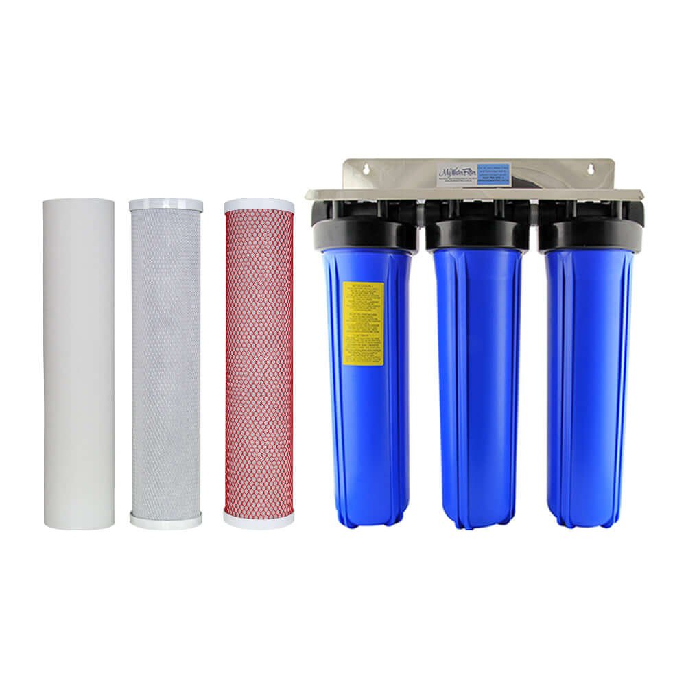 MWF 20" x 4.5" Triple Big Blue Whole House Water Filter System with ...