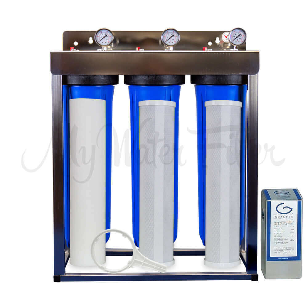 MWF 20" x 4.5" Triple Big Blue Whole House Water Filter System Complete ...